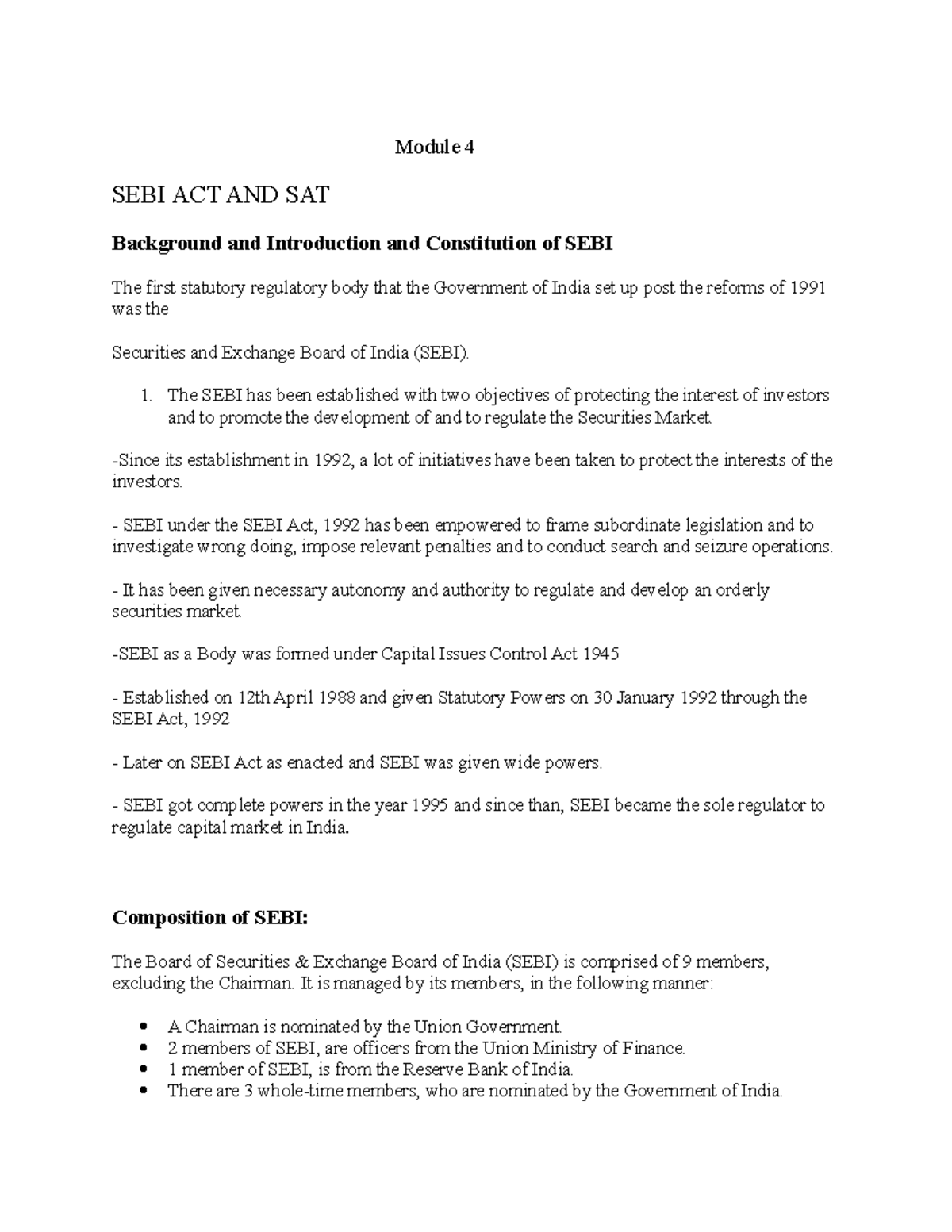 Securities and exchange board of India - Module 4 SEBI ACT AND SAT ...