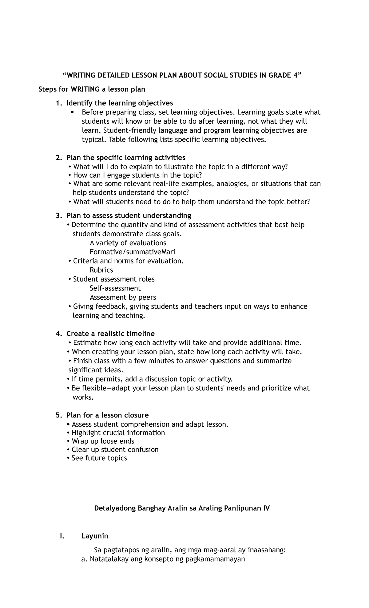 Social Studies o - “WRITING DETAILED LESSON PLAN ABOUT SOCIAL STUDIES ...