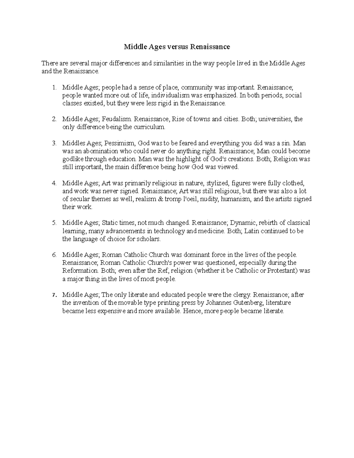 Middle Ages vs Renaissance - 1. Middle people had a sense of place ...