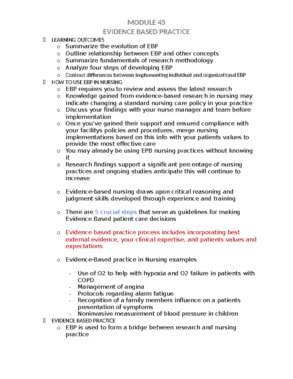 EBP Notes - Evidence based practice - EVIDENCE BASED PRACTICE Ü ...