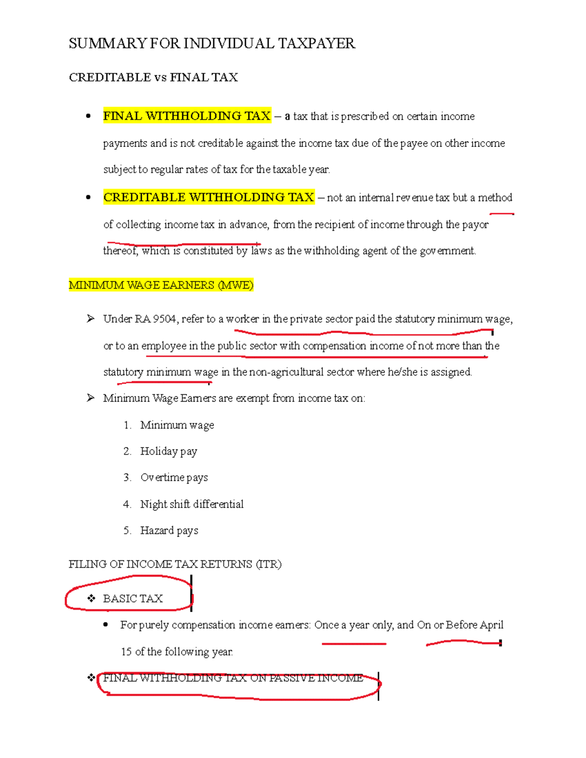 Income Taxes FOR Individual (Part 3) - SUMMARY FOR INDIVIDUAL TAXPAYER ...