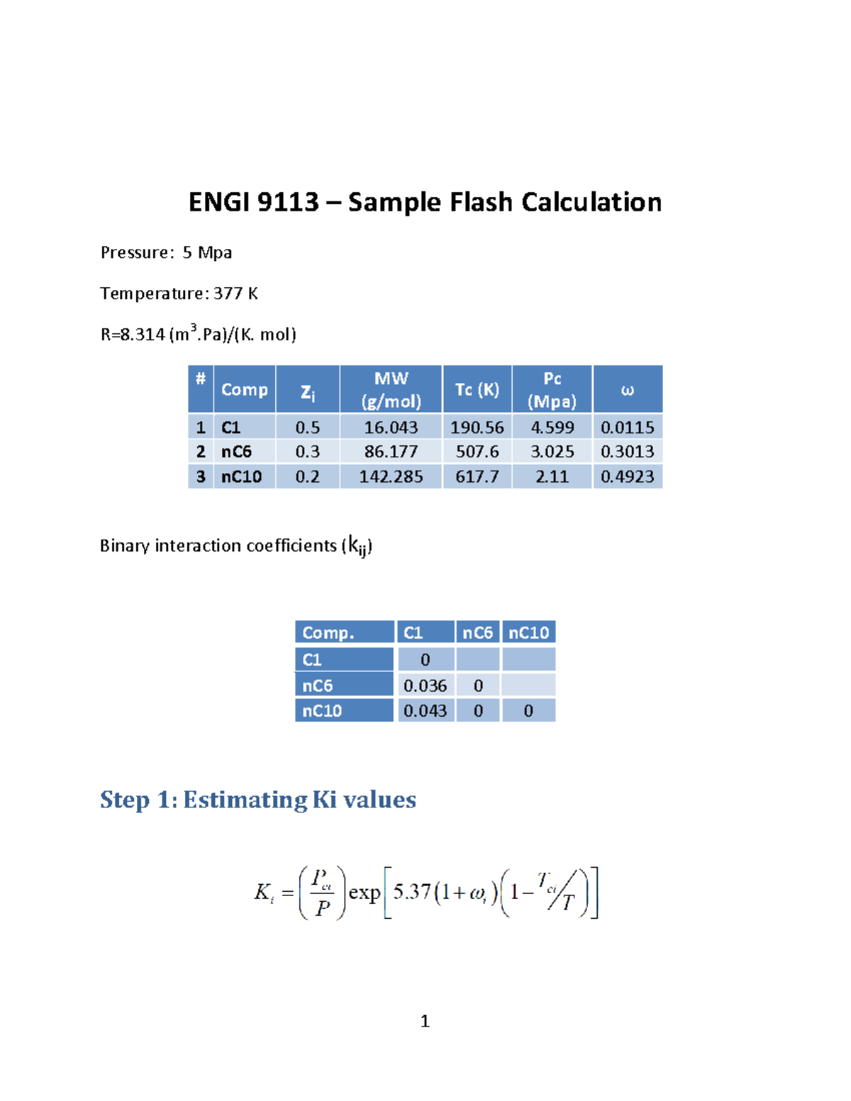 Sample flash calculation - C1 nC6 nC10 C1 nC6 nC10 0 0 0 0 0 0 Step 1 ...