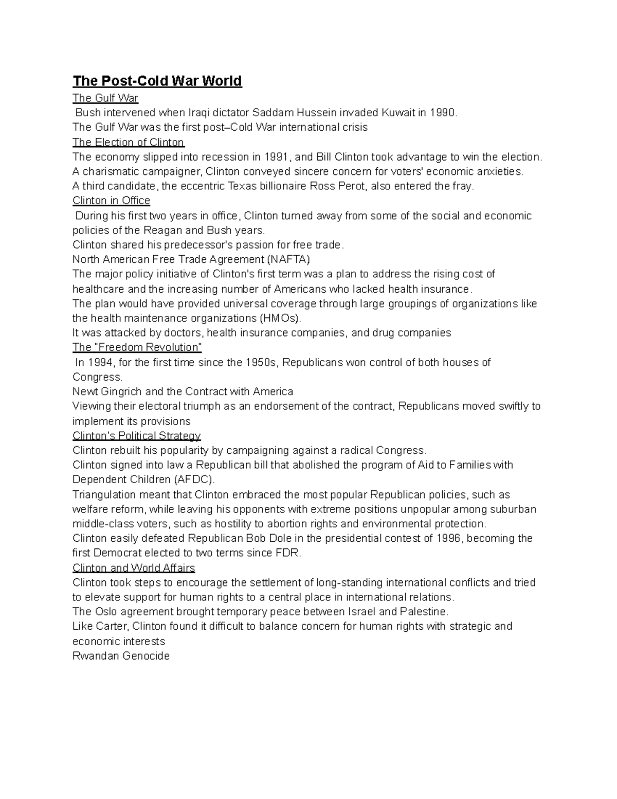 Chapter 27 Reading Notes - The Post-Cold War World The Gulf War Bush ...