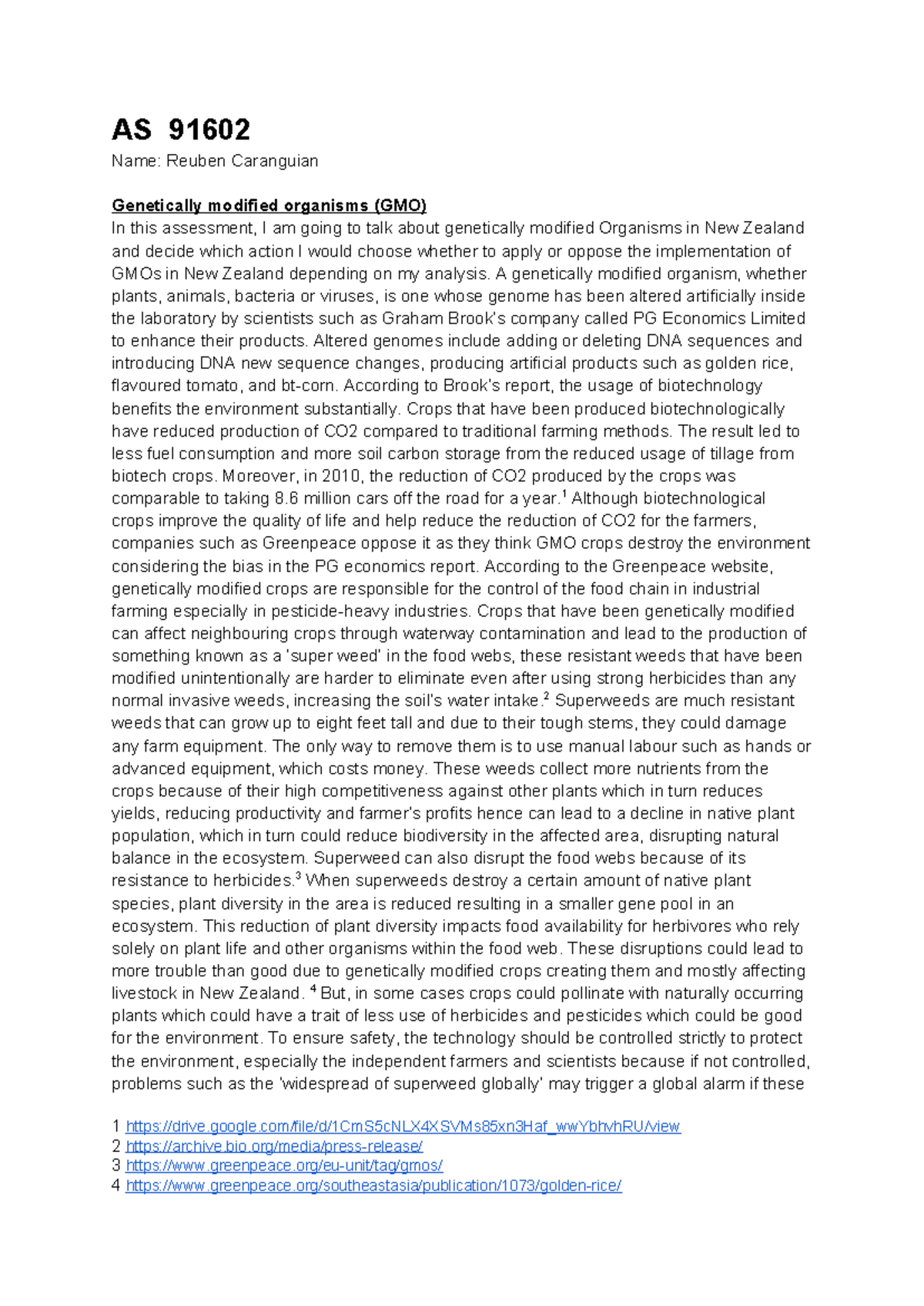 GMO Assessment - For my brothers and sisters. - AS 91602 Name: Reuben ...