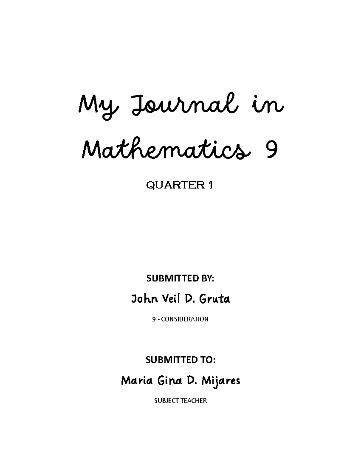 MY Journal - documentary - My Journal in Mathematics 9 QUARTER 1 ...