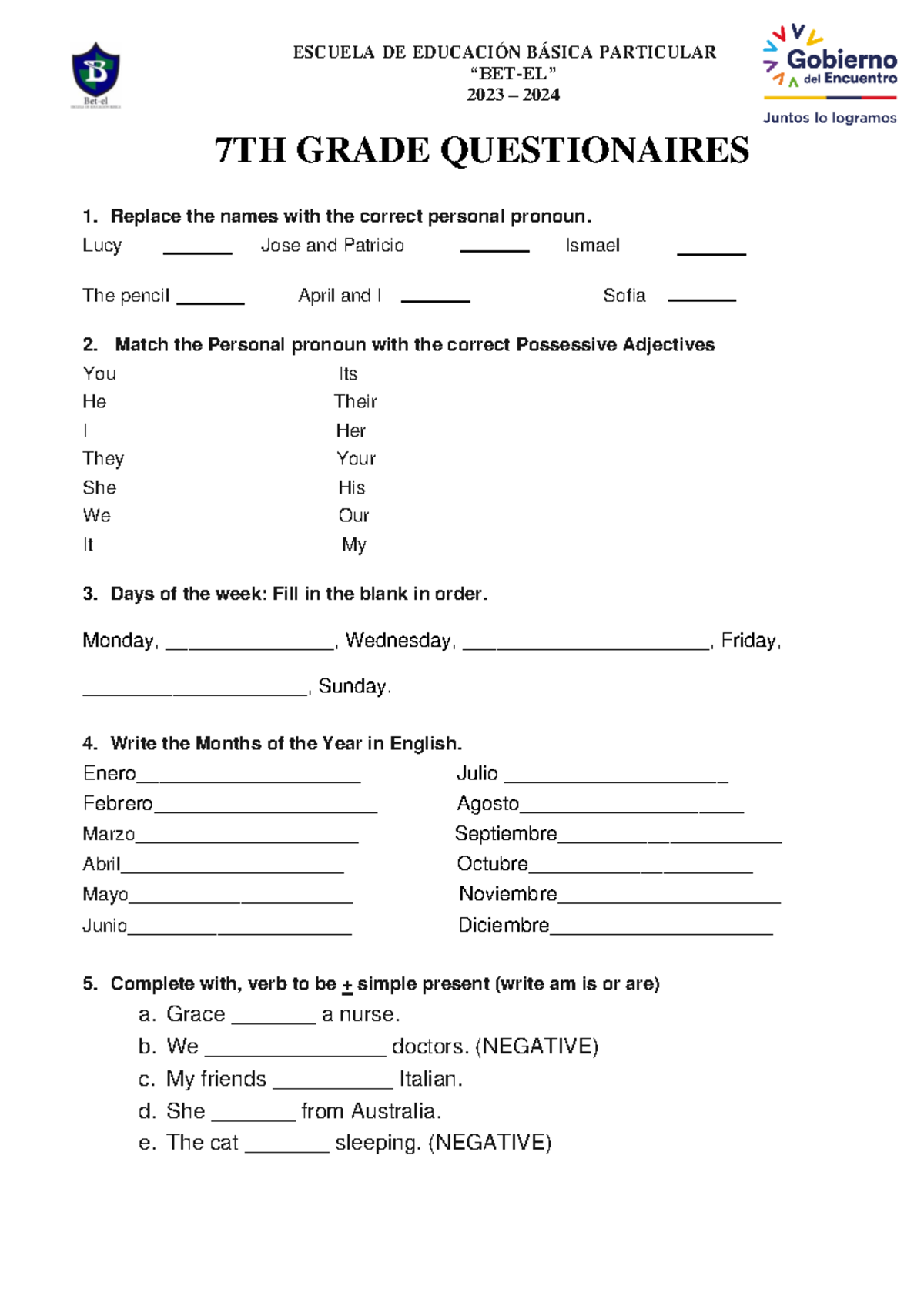 7th grade questionaires-3671689114825 - ESCUELA DE EDUCACIÓN BÁSICA ...