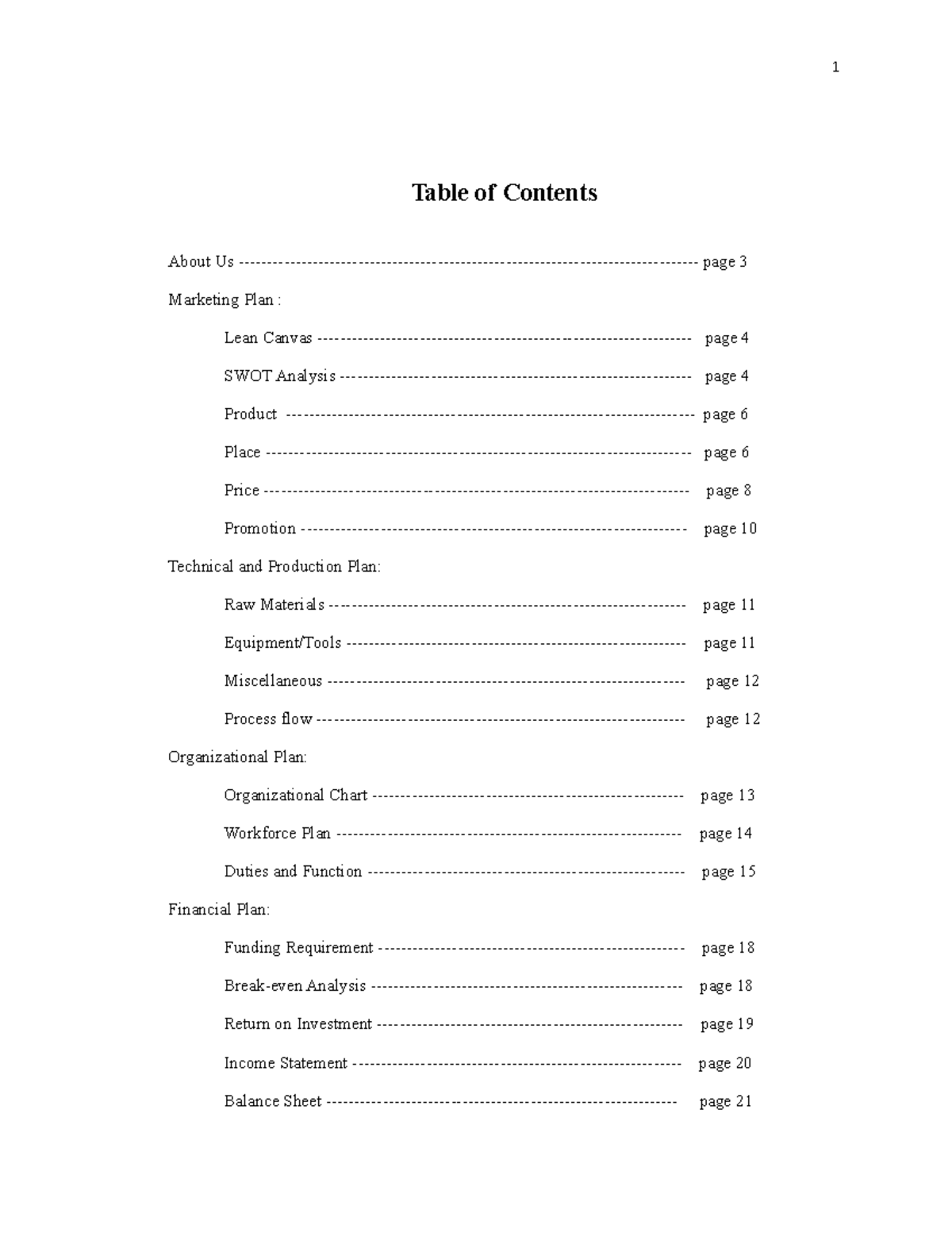 Scented Dreams Business Plan - Table of Contents About Us - page Lean ...