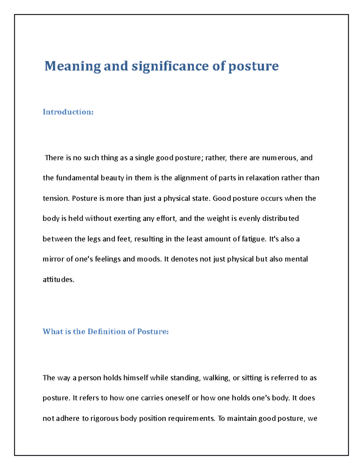 Meaning and significance of posture - Meaning and significance of ...