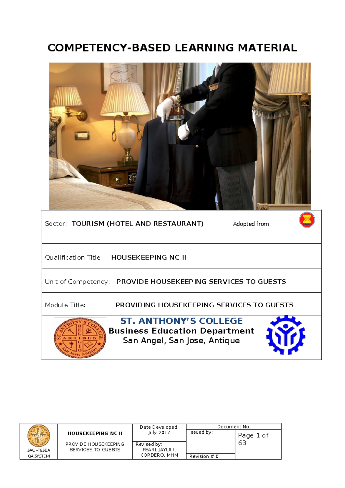 CBLM 3 Provide Valet Butler Service - COMPETENCY-BASED LEARNING ...