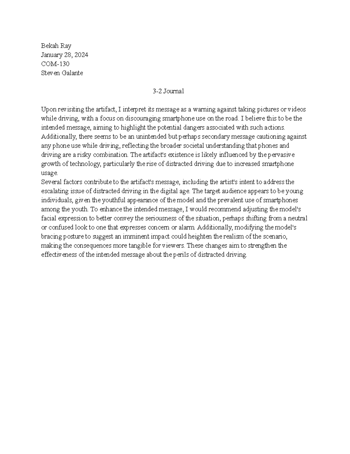3-2 Journal - Bekah Ray January 28, 2024 COM- Steven Galante 3-2 ...