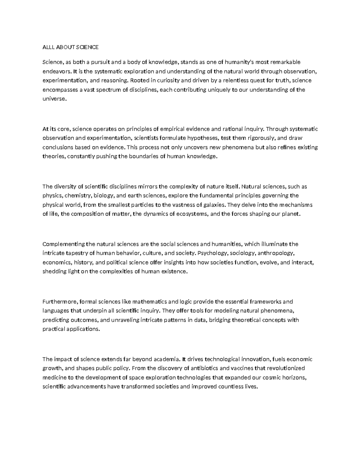 ALLL About SCIence - ALLL ABOUT SCIENCE Science, as both a pursuit and ...