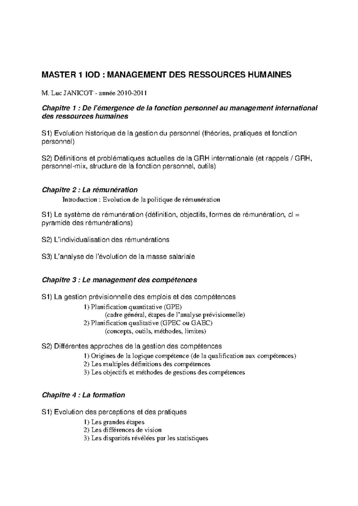 GRH-Plan - ok, je voudrais autant de documents - MASTER 1 IOD ...