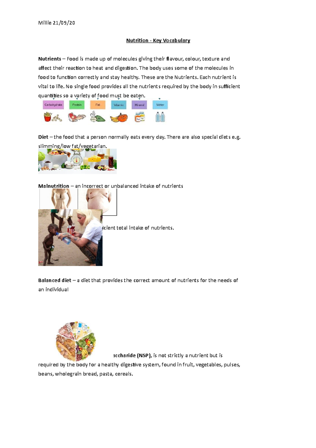Nutrition - Millie 21/09/ Nutrition ‐ Key Vocabulary Nutrients – Food ...