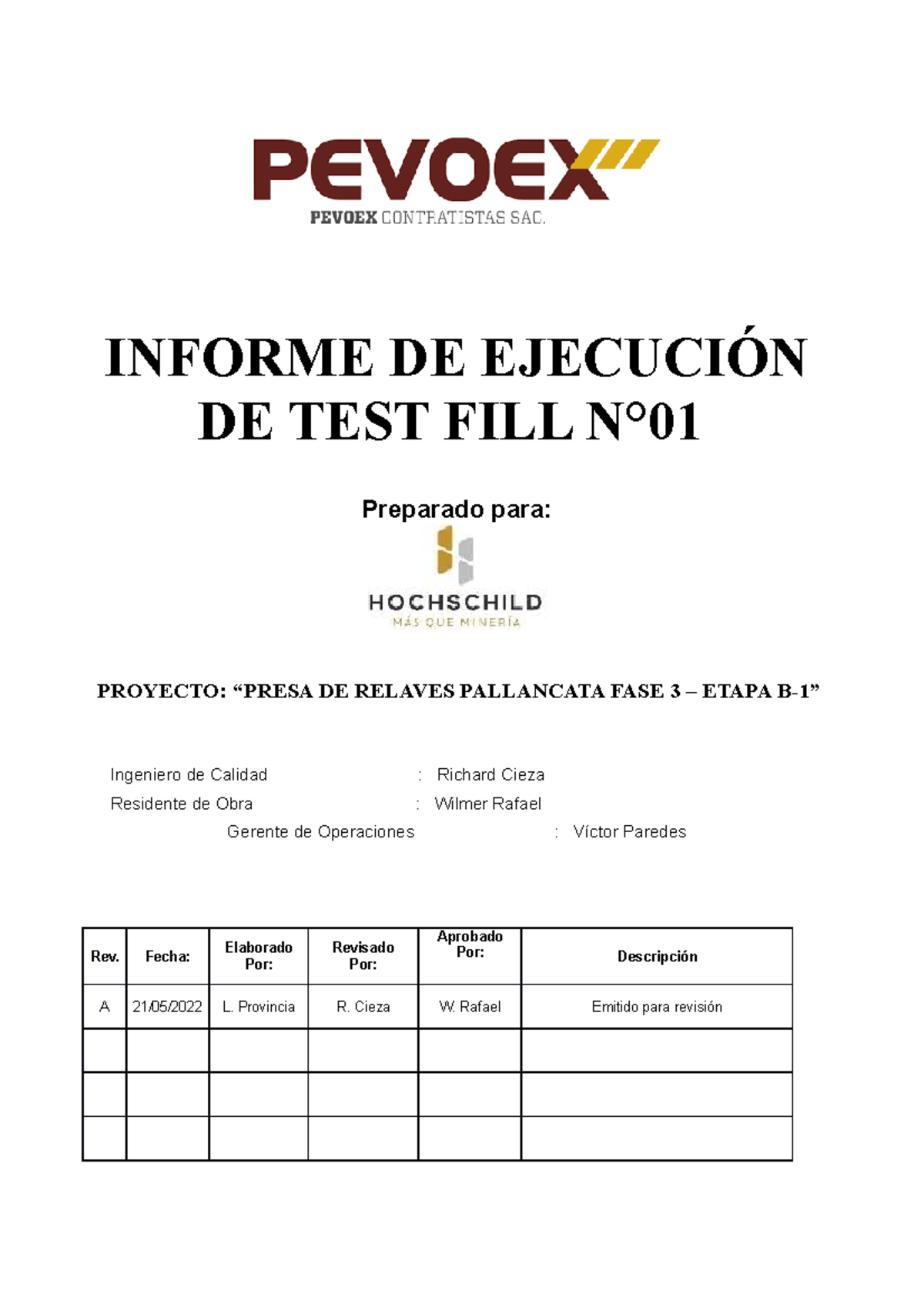 INF 01 Eco-Test fill relleno TIPO 2 - INFORME DE EJECUCIÓN DE TEST FILL ...