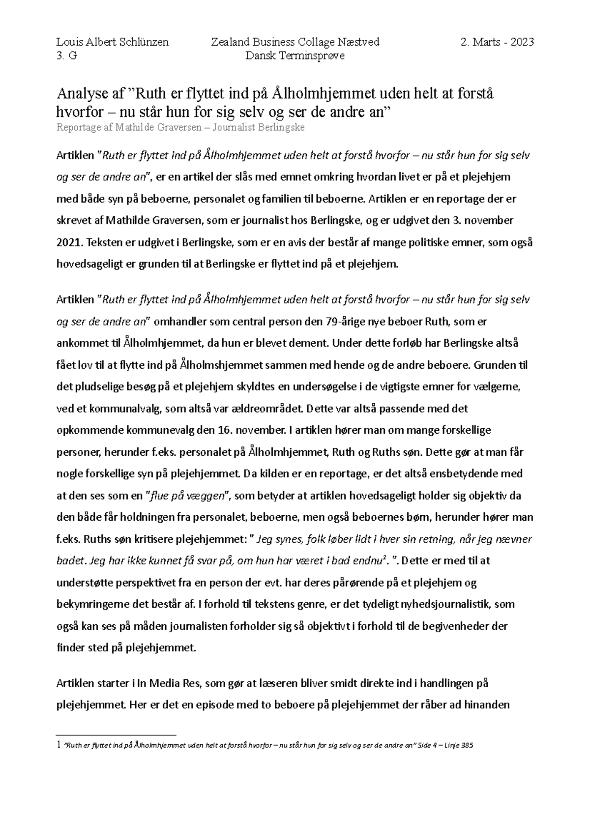 Analyse af RUTH - dansk - G Dansk Terminsprøve Analyse af ”Ruth er ...