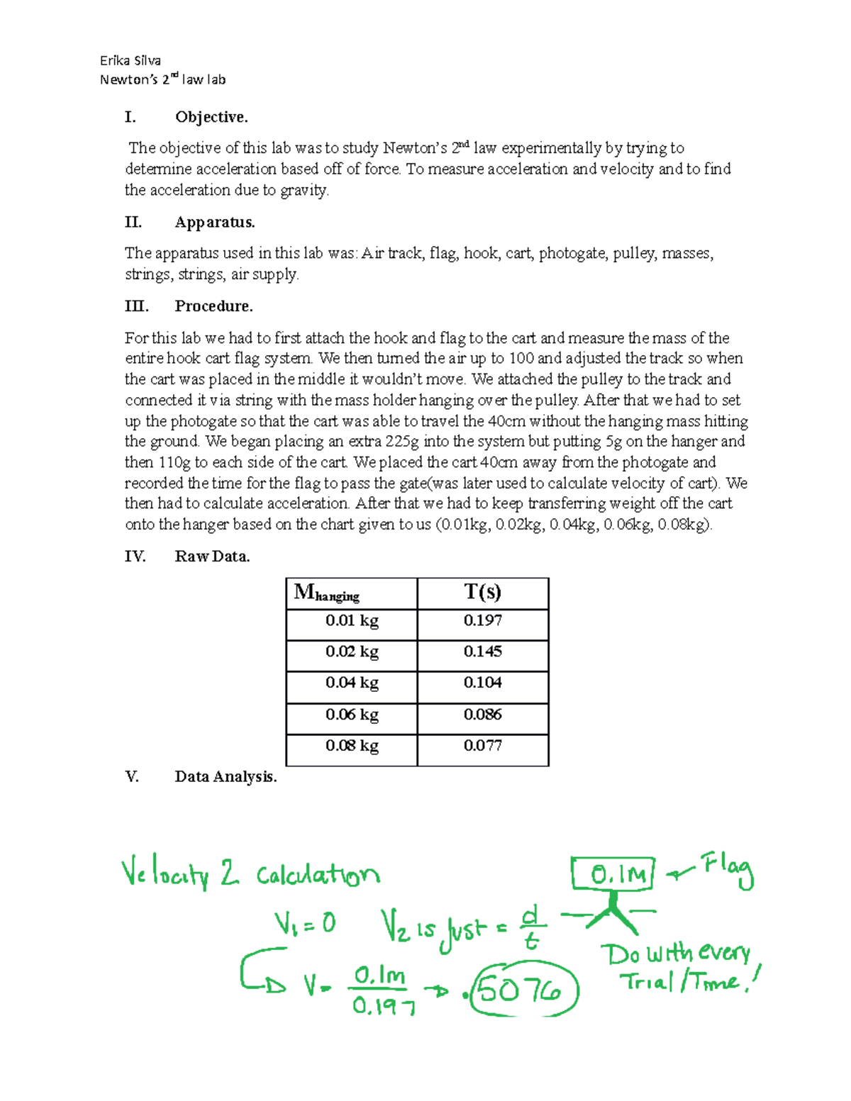 PHYlab 3 - lab assignment for PHY 101 - Erika Silva Newton’s 2nd law ...