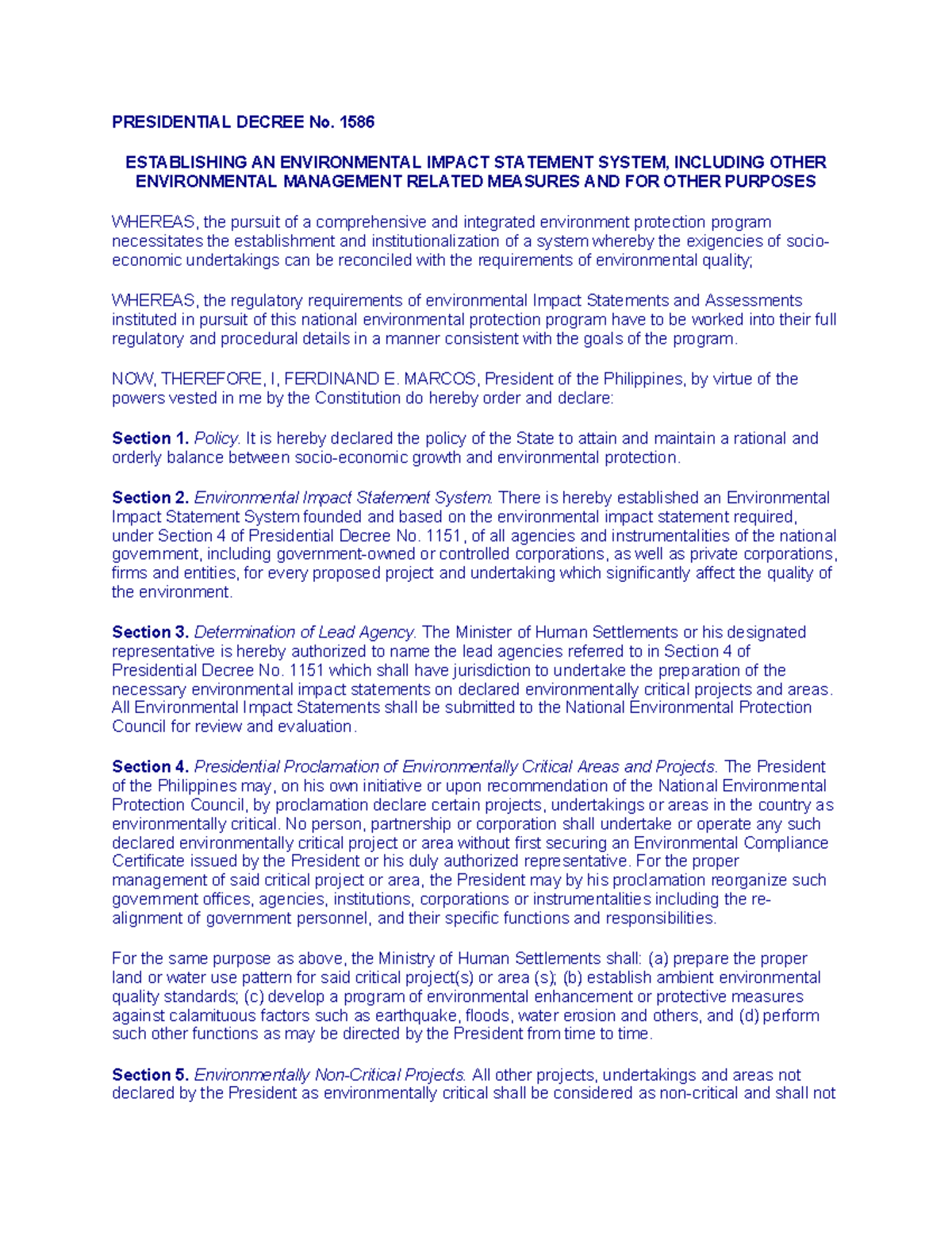 PD 1586 - EDUCATIONAL - PRESIDENTIAL DECREE No. 1586 ESTABLISHING AN ...