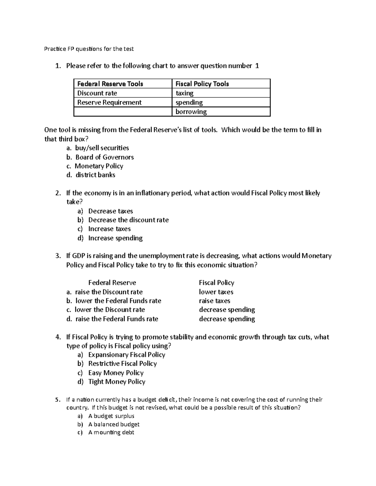 Fiscal Policy Practice Test Questions - you do - Pracice FP quesions ...