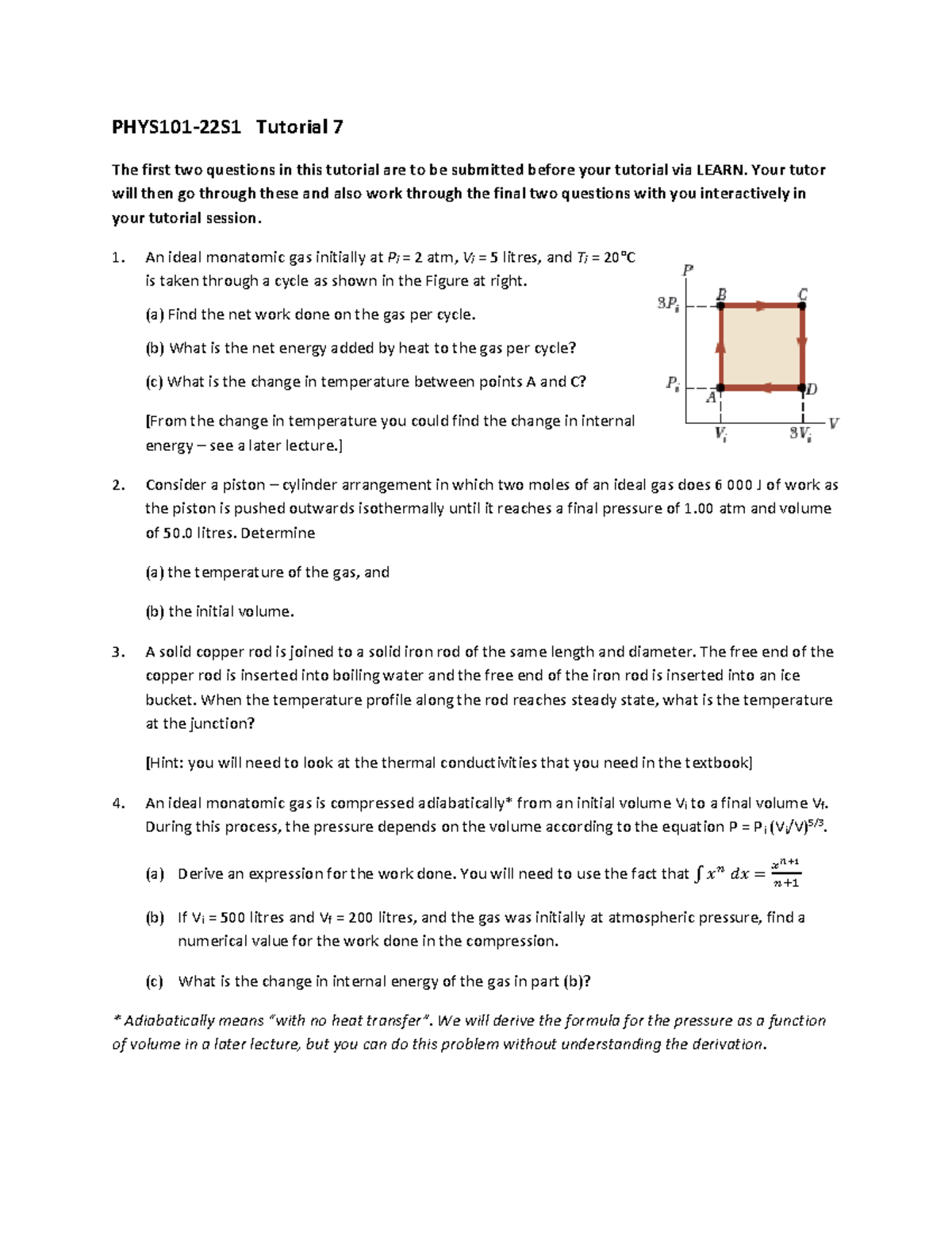 PHYS101-22S1 Tutorial 7 - PHYS101-22S1 Tutorial 7 The first two ...