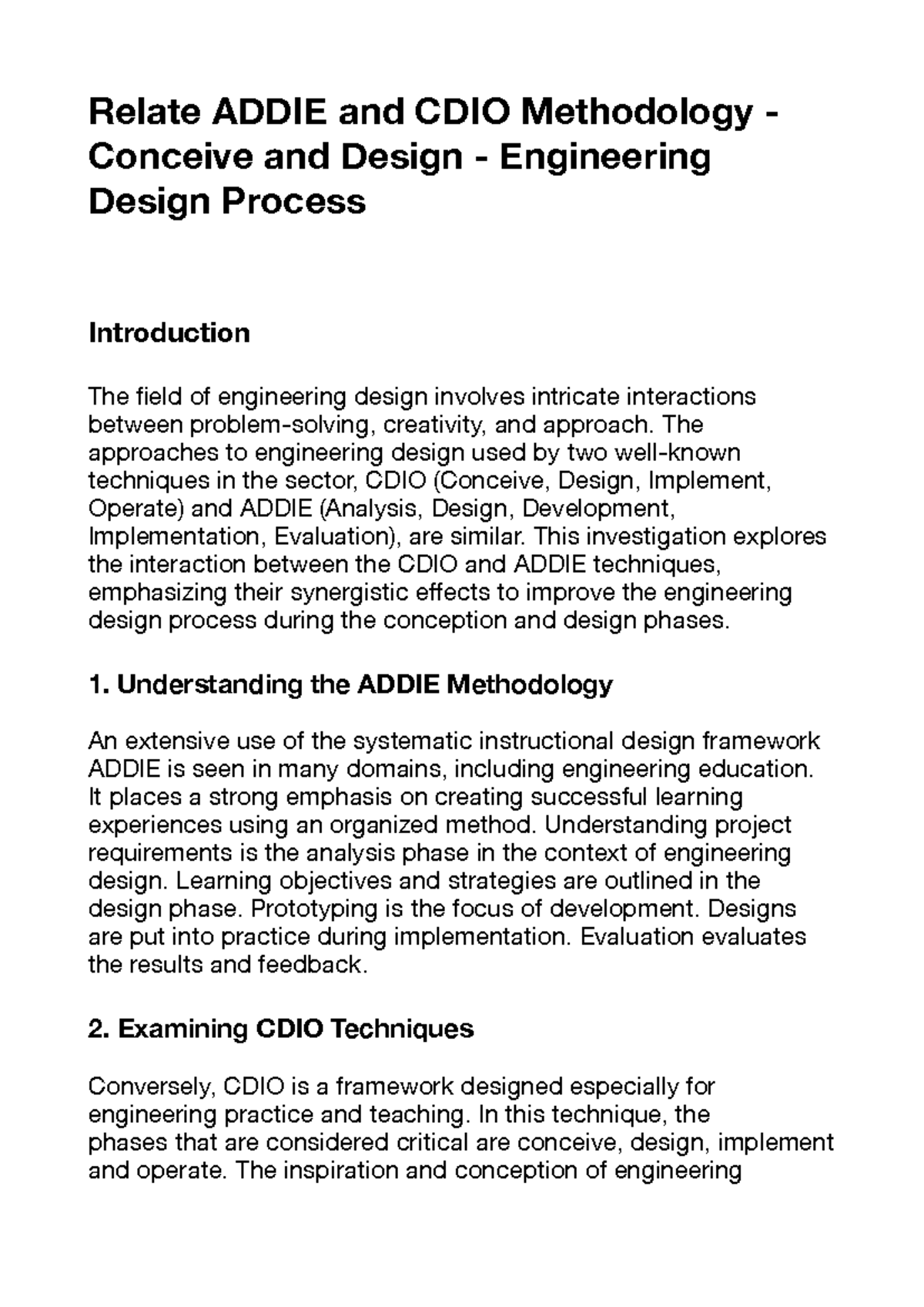 POE Lab Practice 10 - Relate ADDIE and CDIO Methodology - Conceive and ...