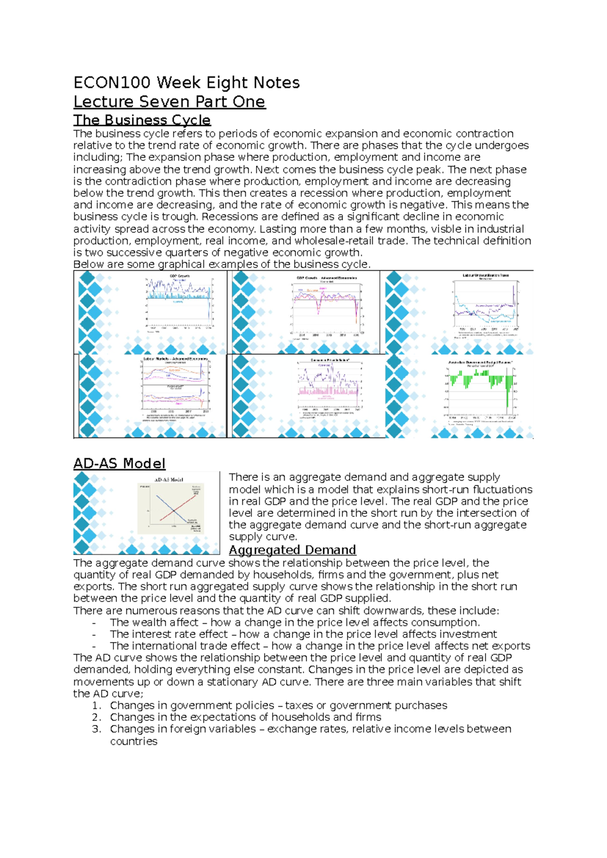 ECON100 Week Eight Notes - ECON100 Week Eight Notes Lecture Seven Part ...