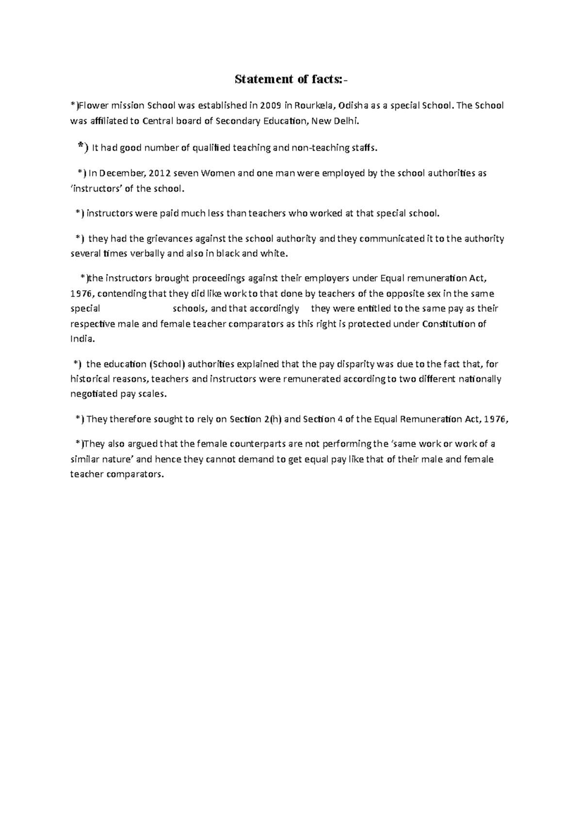 Statement of facts (studocu) - Statement of facts:- *)Flower mission ...