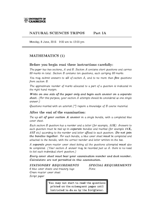 Exam 2010, questions - NATURAL SCIENCES TRIPOS Part IA Wednesday, 9 ...