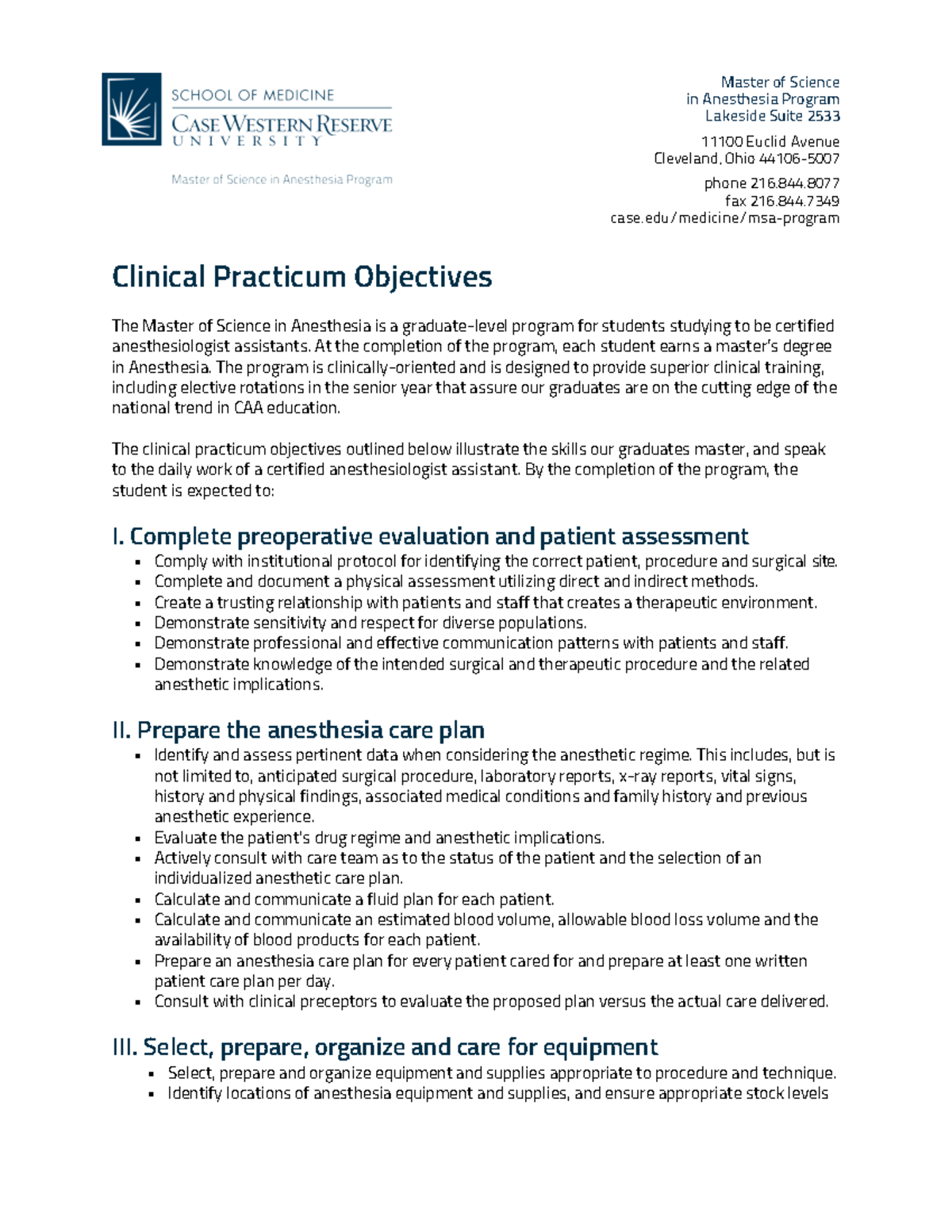 Clinical Practicum Objectives 0 - Master of Science in Anesthesia ...