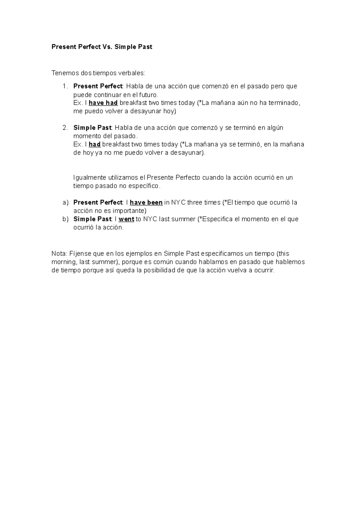 Present Perfect Vs Simple past - Present Perfect Vs. Simple Past ...