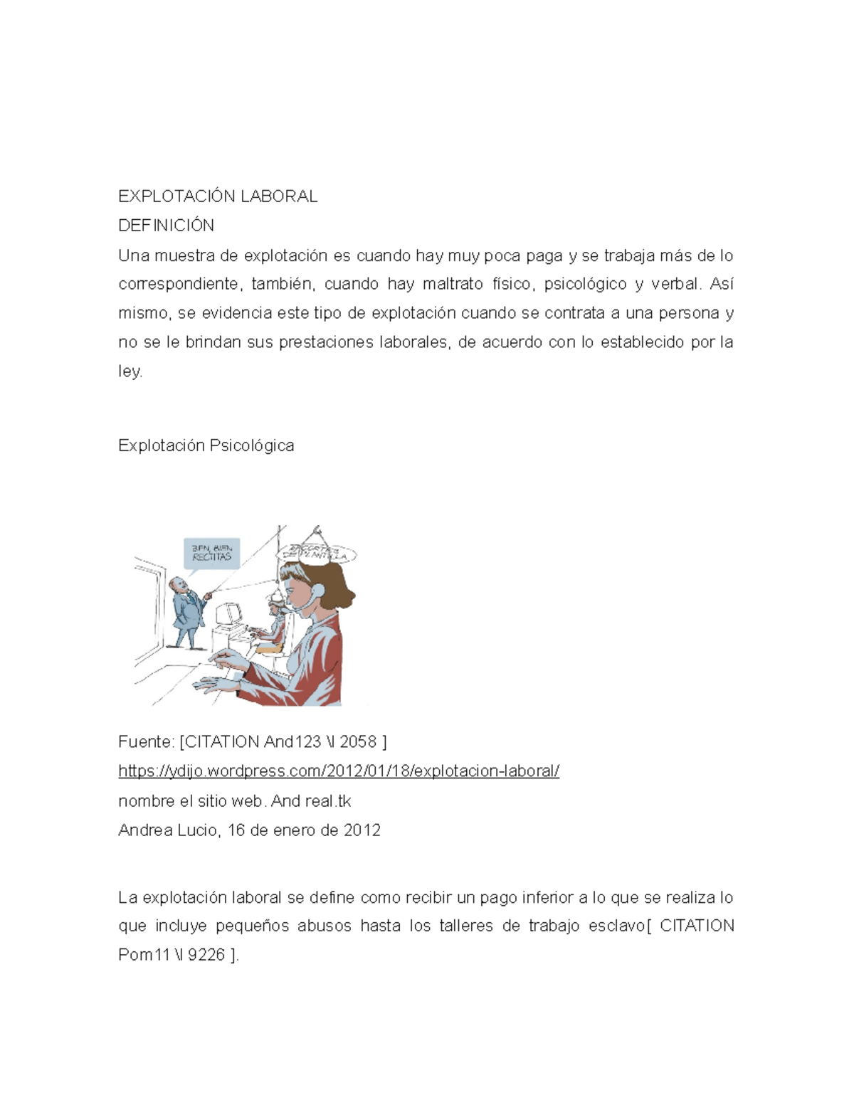 Explotación Laboral- Clase WORD - EXPLOTACIÓN LABORAL DEFINICIÓN Una ...