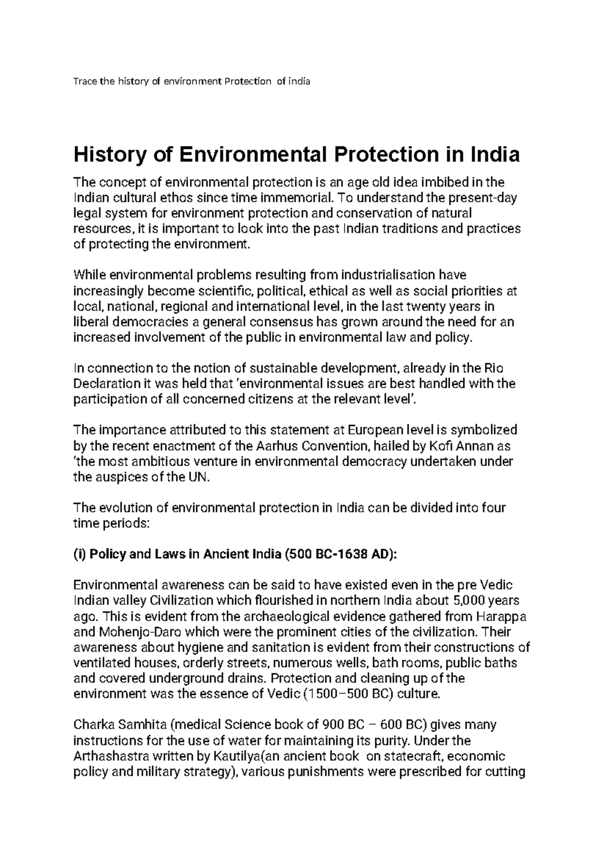 Trace the history of environment Protection of india - To understand ...