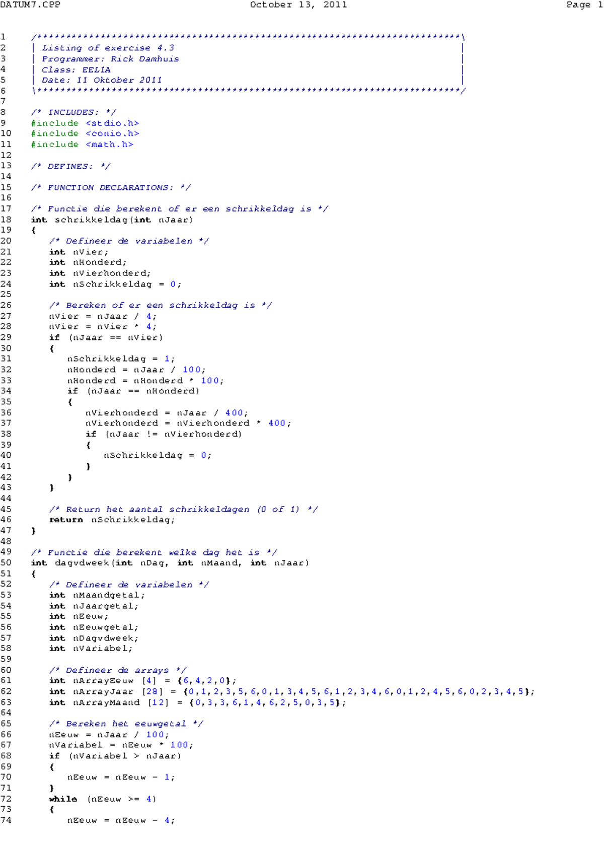 Opdracht 4.3 (Programmeren 1) - 1 - Studeersnel