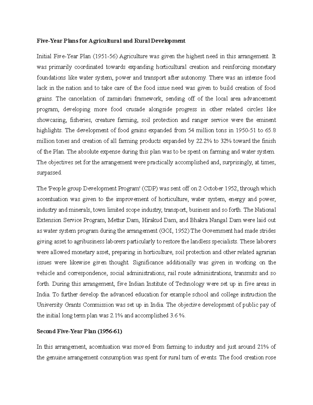 Five-Year Plans for Agricultural and Rural Development - It was ...