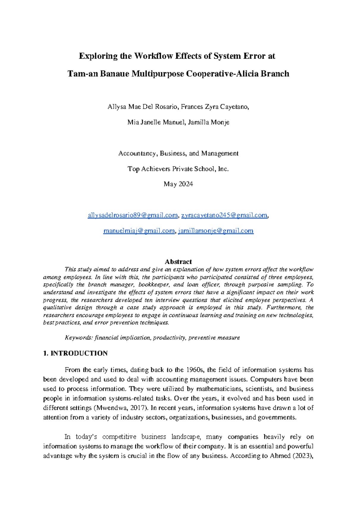 Case study TAM AN BMPC - .,,, - Exploring the Workflow Effects of ...