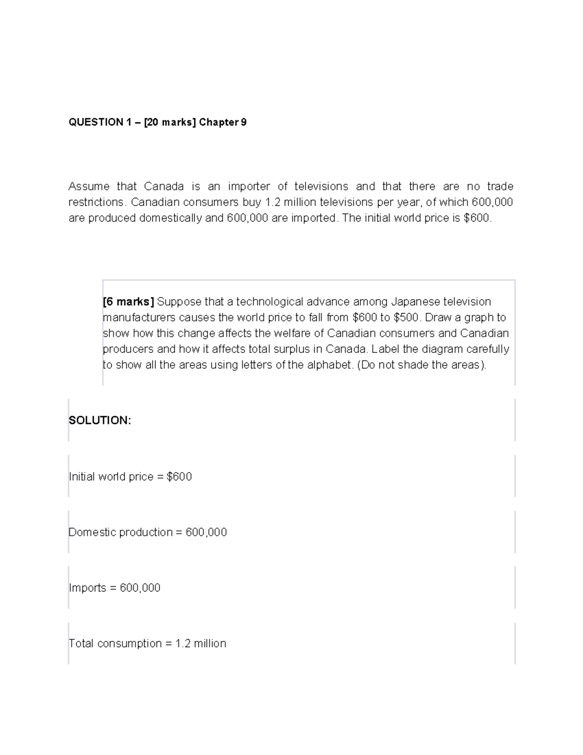 1 QUES ASS - help in corse - QUESTION 1 – [20 marks] Chapter 9 Assume that Canada is an importer ...