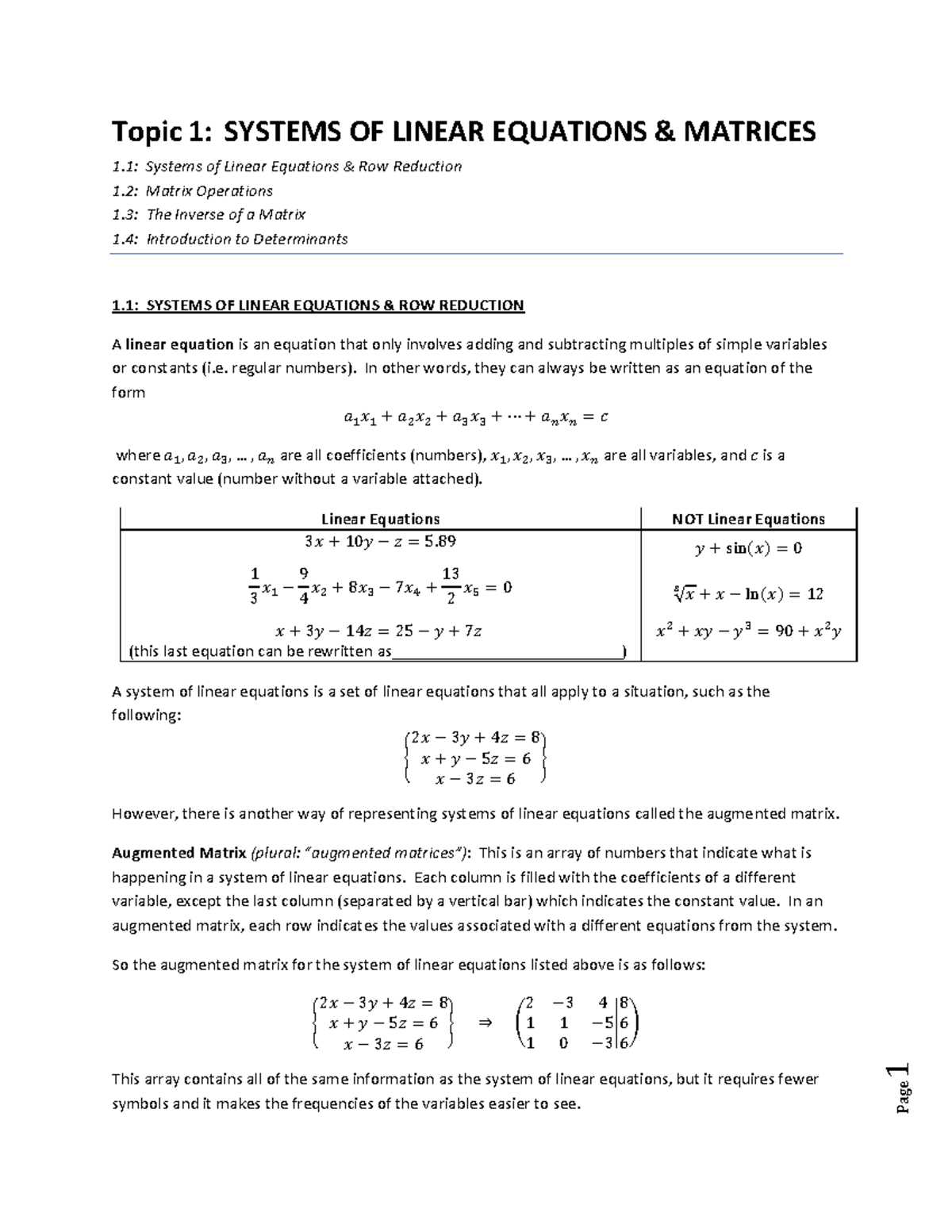 Topic 1 W18 Systems Of Linear Equations And Matrices Warning Tt Undefined Function 32
