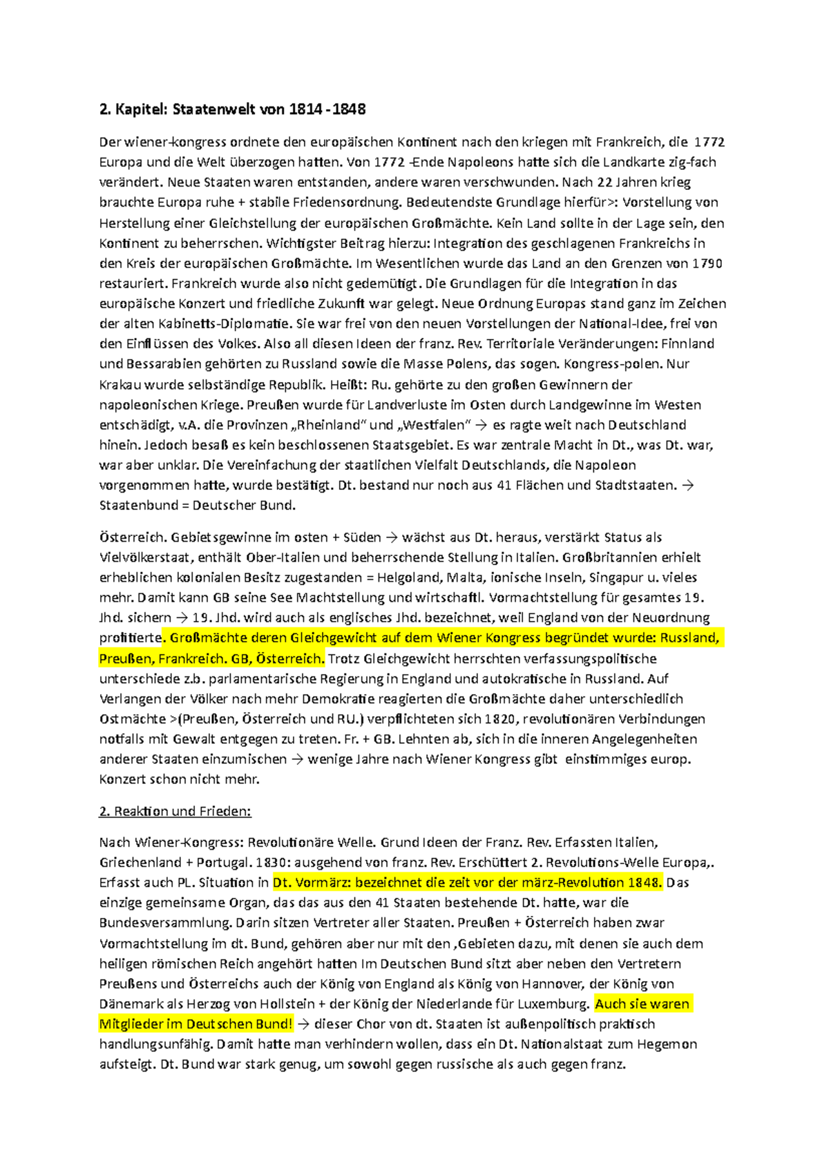 Staatenwelt von 1814 - 1848 - 2. Kapitel: Staatenwelt von 1814 - Der wiener-kongress ordnete den ...