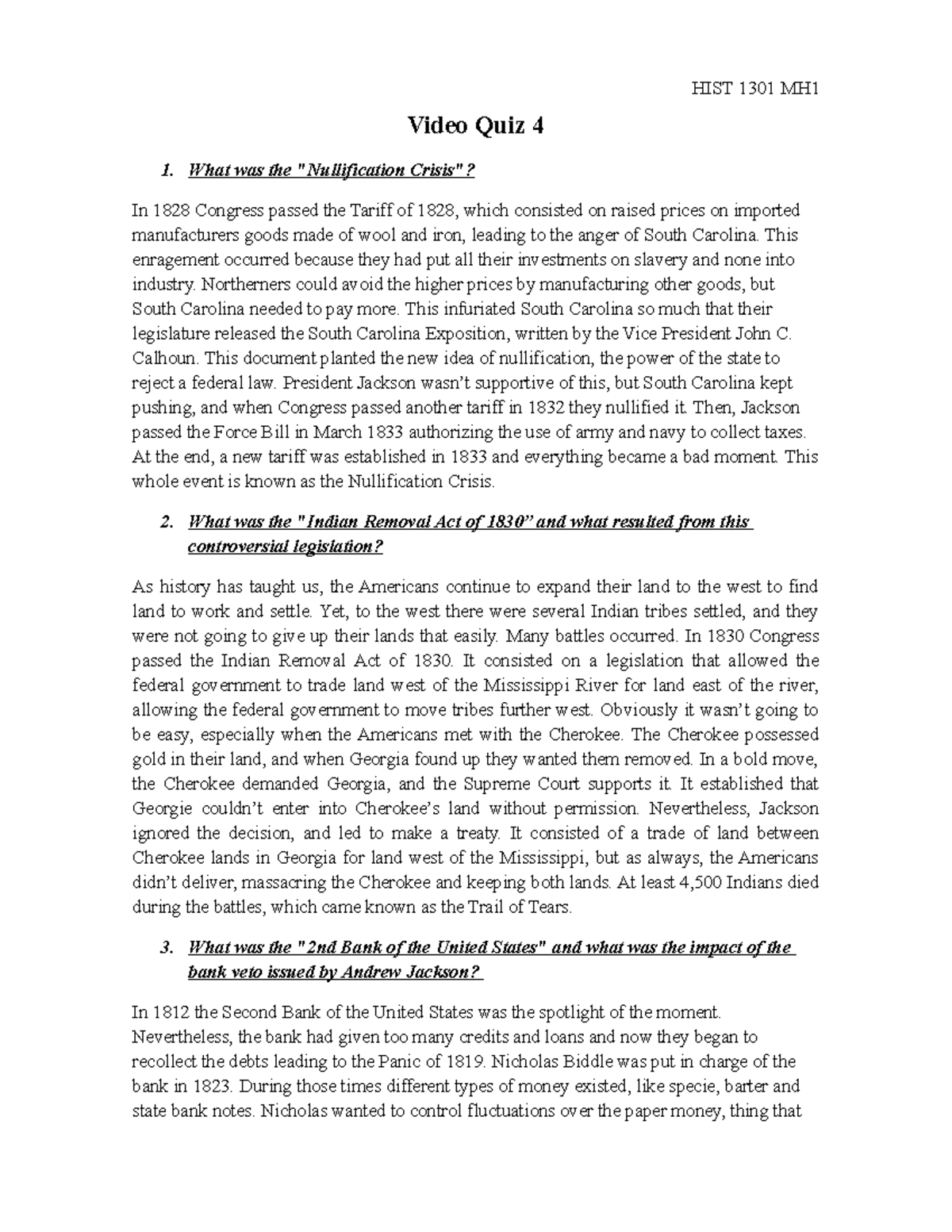 Video Quiz #4 Talking about Nullification Crisis - HIST 1301 MH Video ...