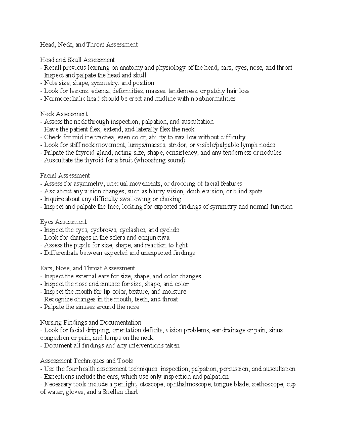 Module 5/6 Notes - Head, Neck, and Throat Assessment Head and Skull ...