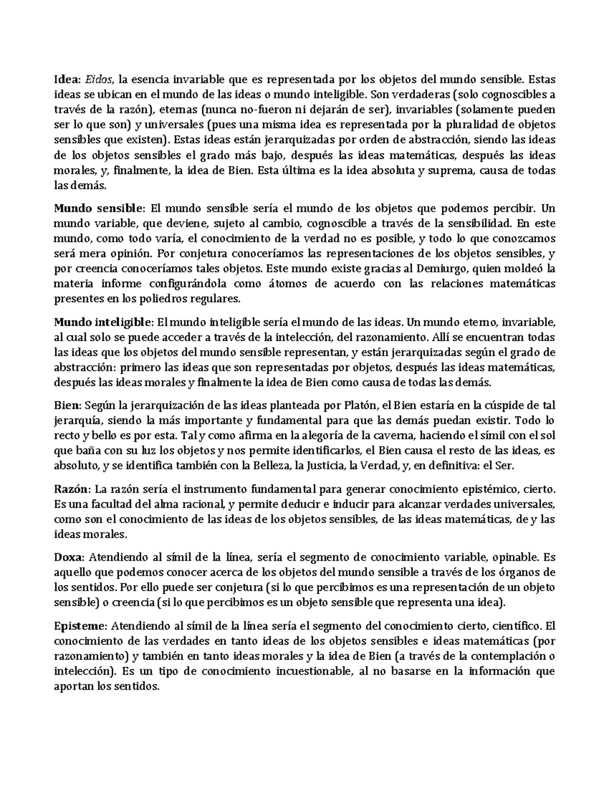 Platón - Idea: Eidos, la esencia invariable que es representada por los ...