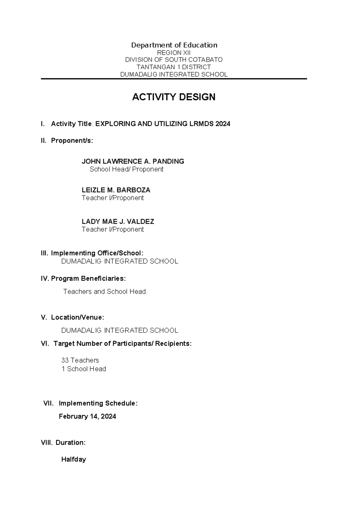 Activity- Design Lrmds - Department of Education REGION XII DIVISION OF ...
