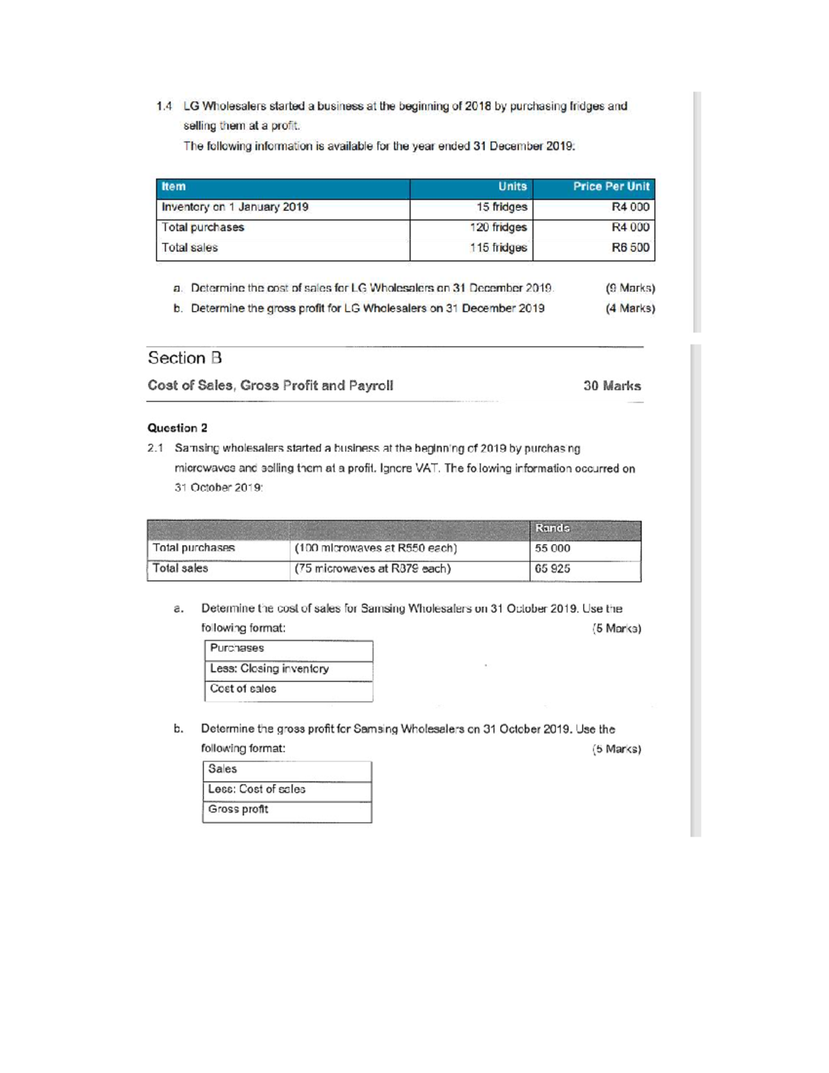 Q1 Profit calculations - 1 LG Wholesalers started a business at the ...