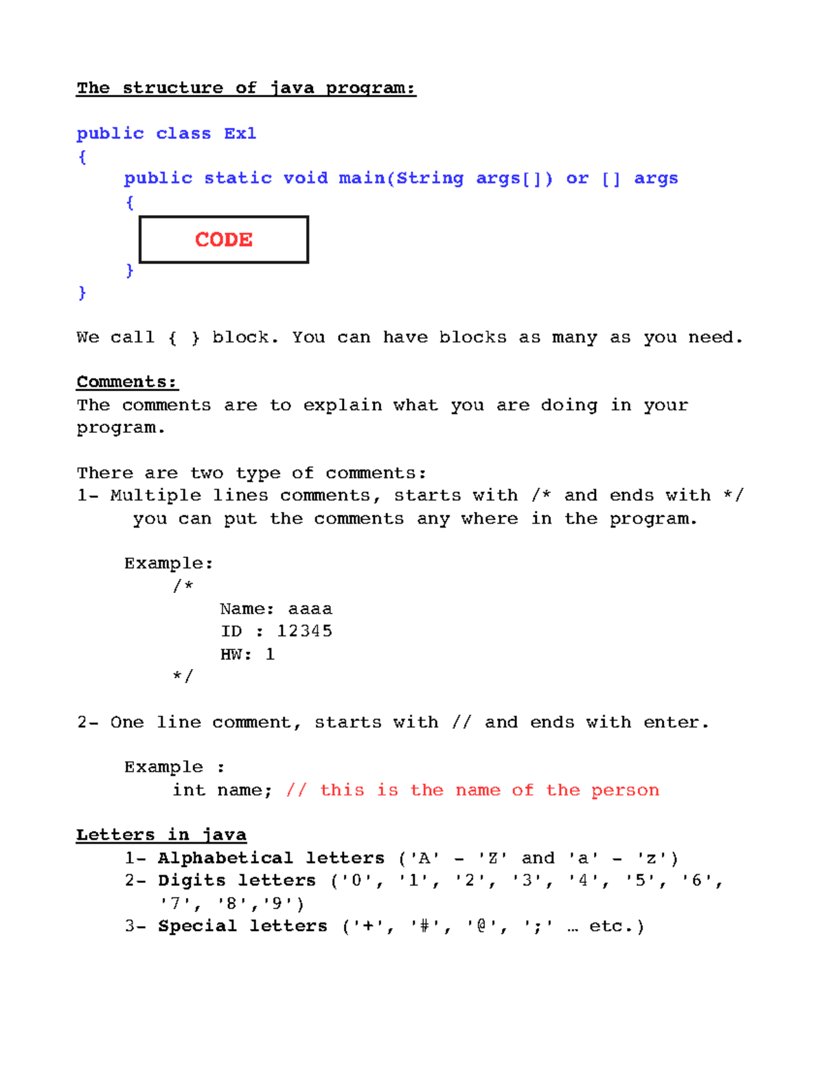 سلايدات فرعون عال - asserr - The structure of java program: public class Ex { public static void ...