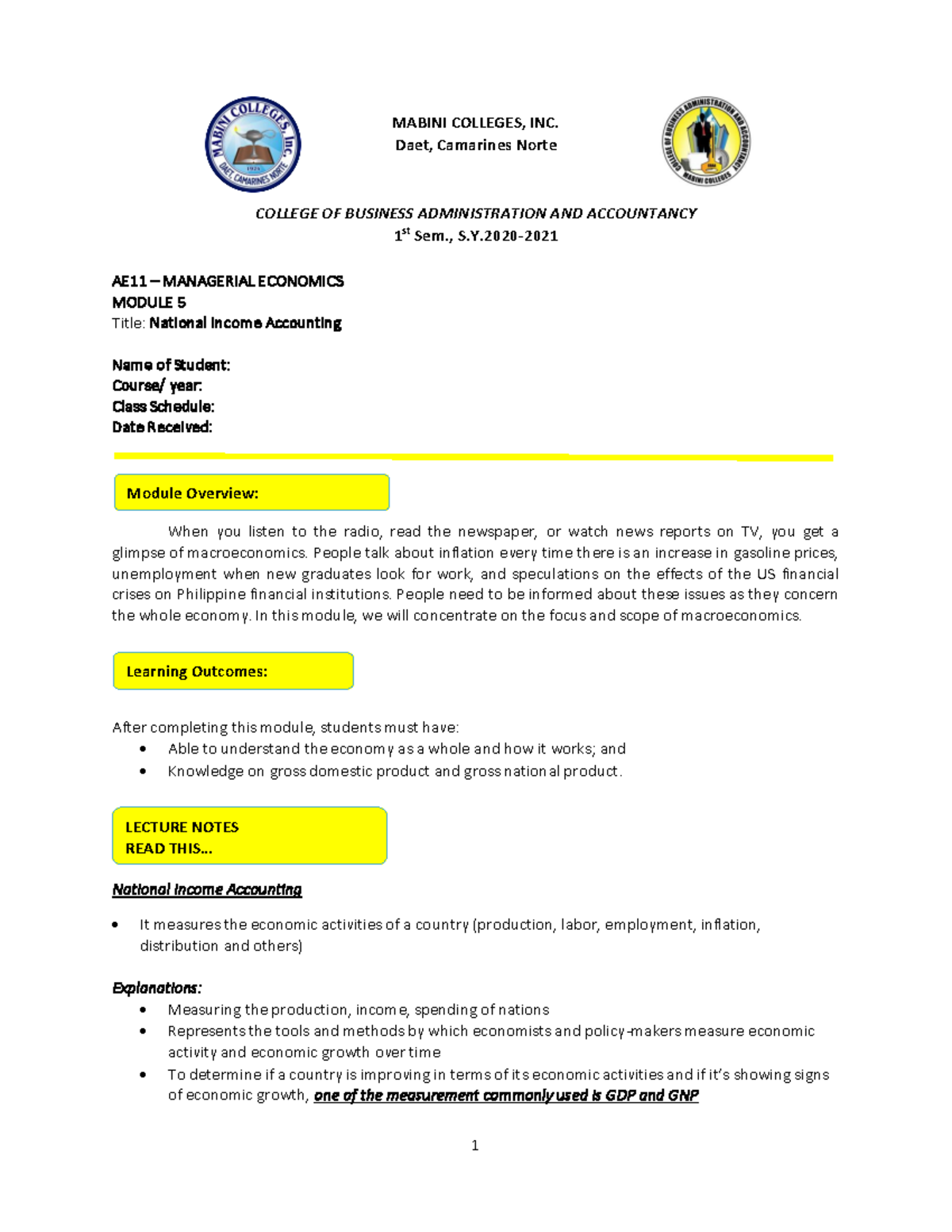 Module 5 ME - MABINI COLLEGES, INC. Daet, Camarines Norte COLLEGE OF ...