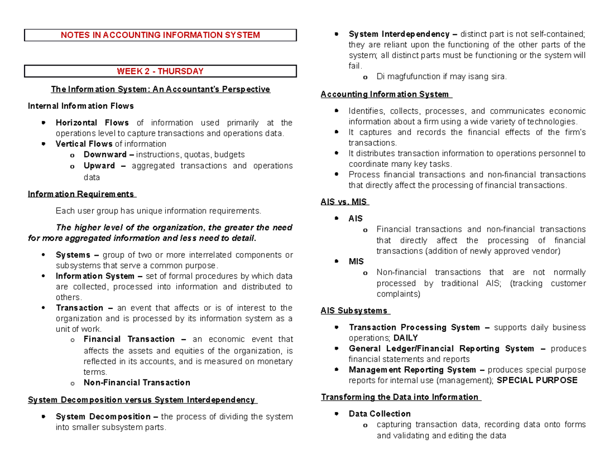 Notes IN AIS - NOTES IN ACCOUNTING INFORMATION SYSTEM WEEK 2 - THURSDAY ...