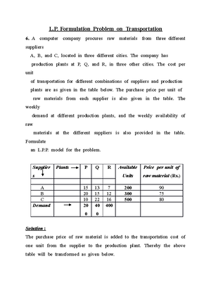 L P Problem Formulation - L. Formulation For Product Mix Problem (5) A ...