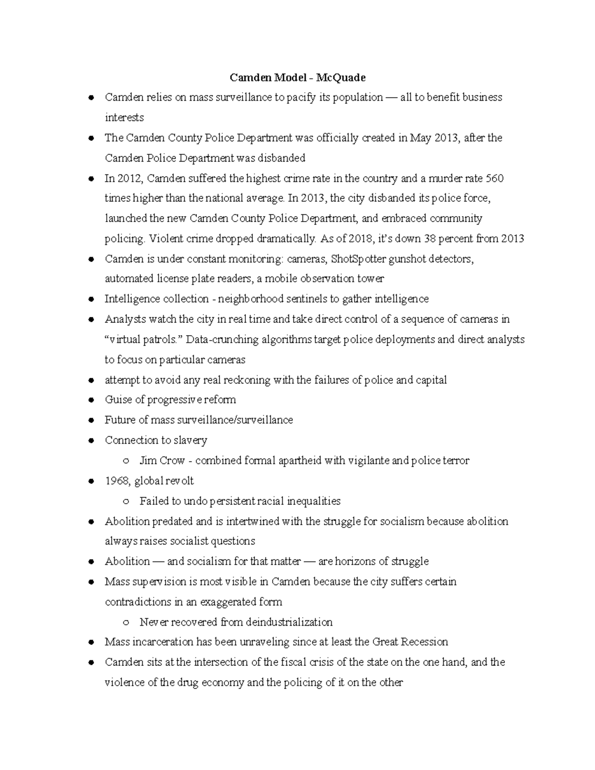 CRM 217 - Reading for 1 31 - Camden Model - McQuade Camden relies on ...