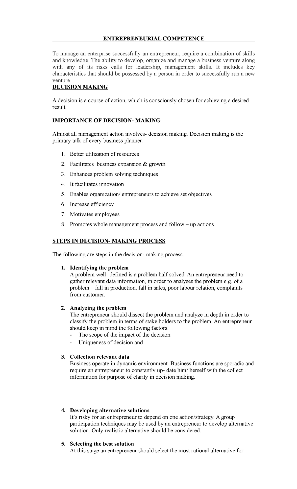 Entrepreneurial competence July 2022 - ENTREPRENEURIAL COMPETENCE To ...