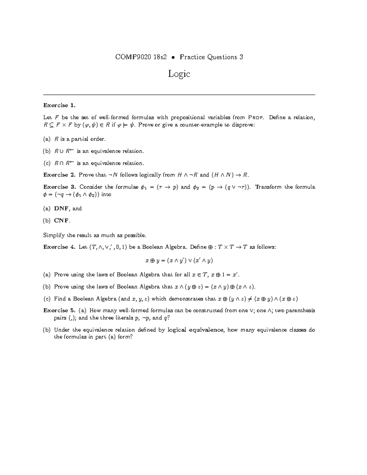 03 logic - do it before exam - COMP9020 18s2 • Practice Questions 3 ...