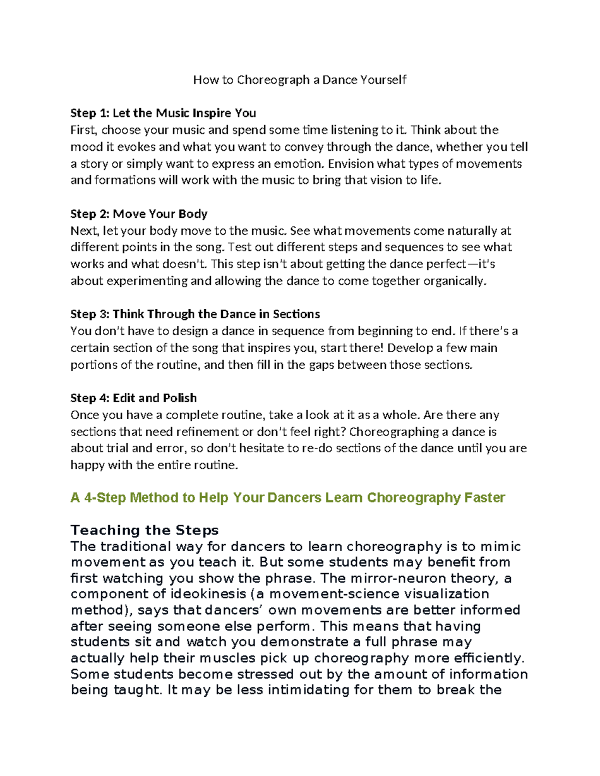 How to Choreograph a Dance Yourself - Think about the mood it evokes ...